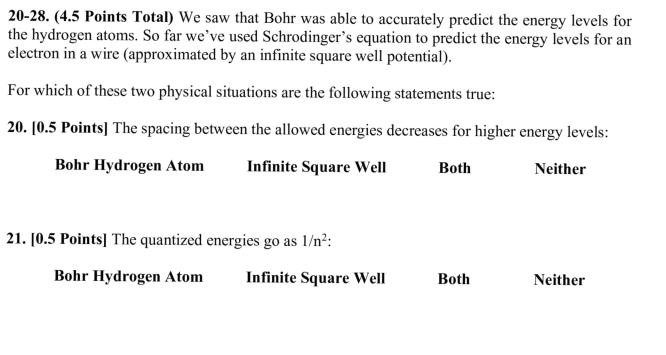 Solved 20-28. (4.5 Points Total) We saw that Bohr was able | Chegg.com