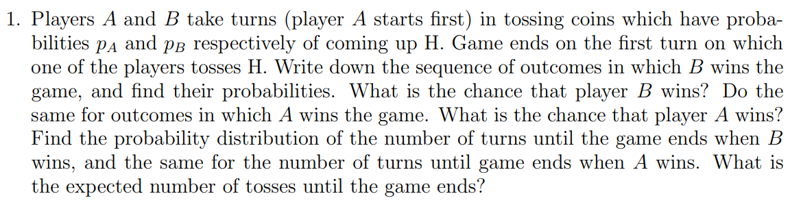 Solved 1. Players A and B take turns (player A starts first) | Chegg.com