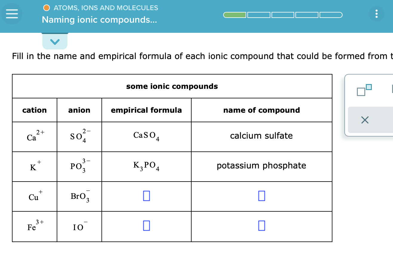 Solved E O ATOMS, IONS AND MOLECULES Naming ionic | Chegg.com