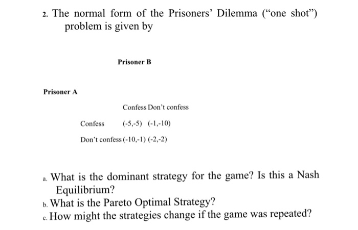Solved a. The normal form of the Prisoners' Dilemma (C'one | Chegg.com