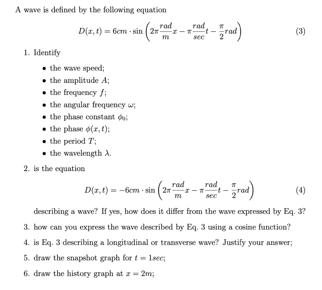 Solved A wave is defined by the following equation rad rad | Chegg.com