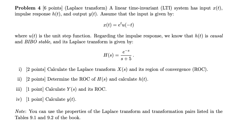 Solved Problem 4 [6 points] (Laplace transform) A linear | Chegg.com