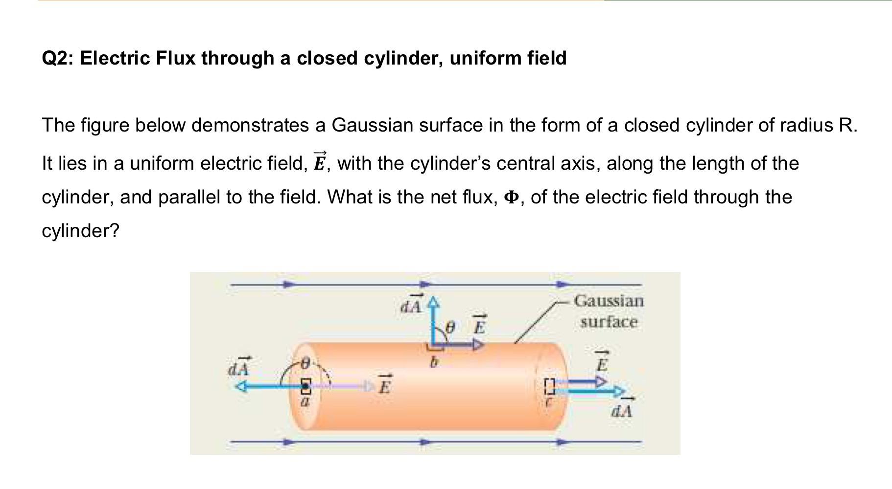 Solved Q2: Electric Flux through a closed cylinder, uniform | Chegg.com