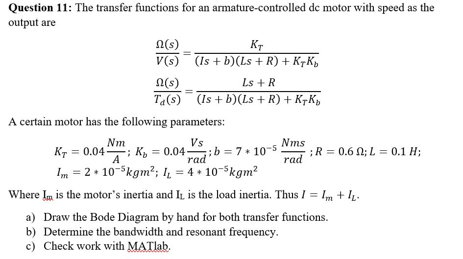 Solved Question 11: The transfer functions for an | Chegg.com