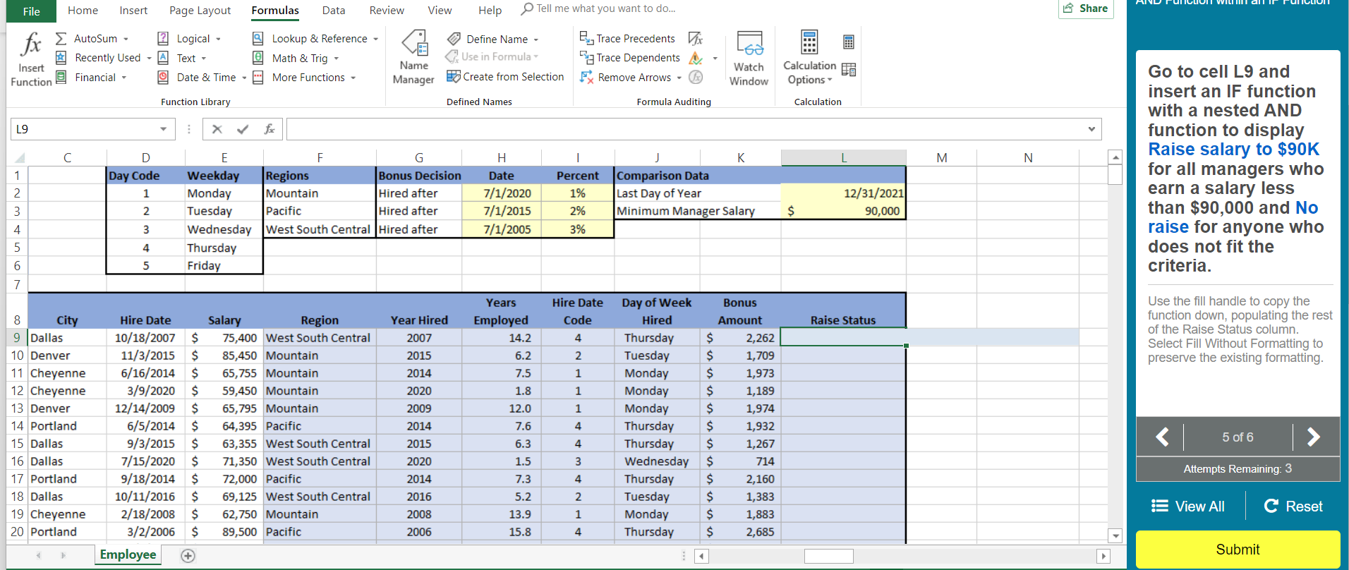 Solved Go to cell L9 ﻿andinsert an IF functionwith a nested | Chegg.com