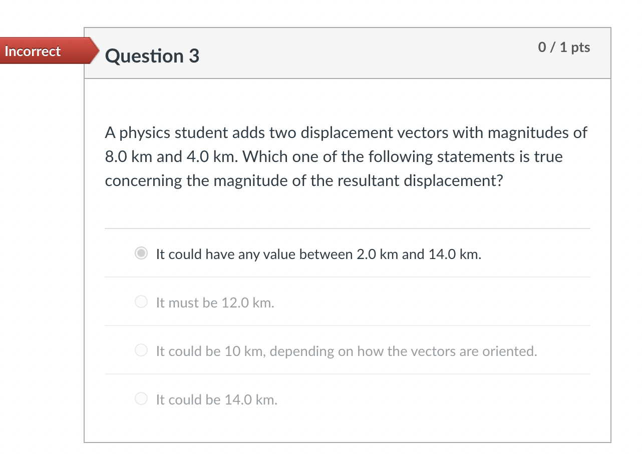 Solved A physics student adds two displacement vectors with | Chegg.com