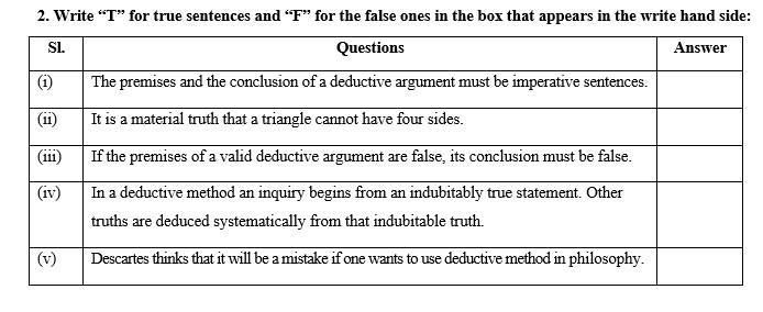 2. Write "T" for true sentences and "F" for the false | Chegg.com