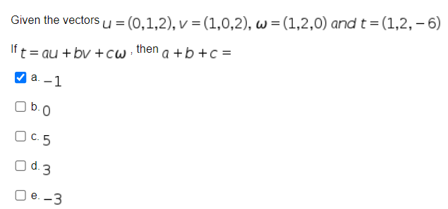 Solved Given the vectors u=(0,1,2),v=(1,0,2),ω=(1,2,0) and | Chegg.com