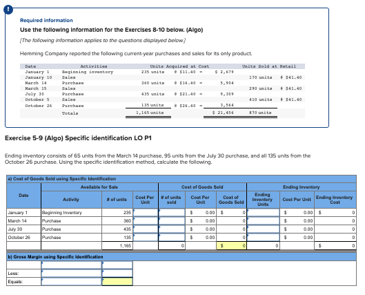 Solved Required information Use the following information | Chegg.com