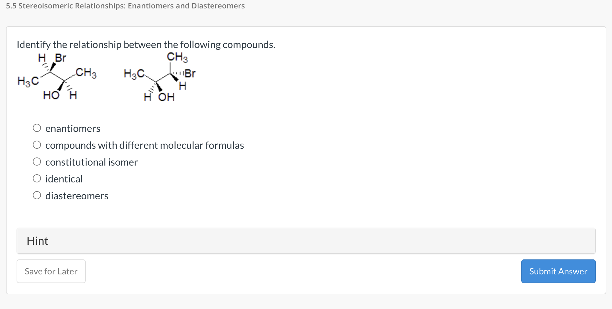Solved 5.5 Stereoisomeric Relationships: Enantiomers and | Chegg.com