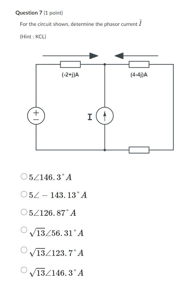 Solved For the circuit shown, determine the phasor current I | Chegg.com