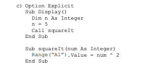 Solved c) Option Explicit Sub Display ( ) Dim n As Integer n | Chegg.com