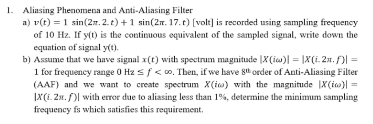 Solved Aliasing Phenomena and Anti-Aliasing Filter a) | Chegg.com