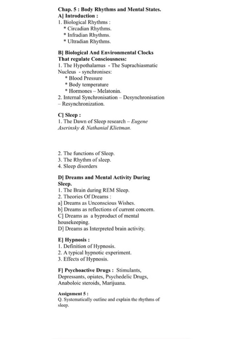 Solved Chap. 5: Body Rhythms and Mental States Al | Chegg.com