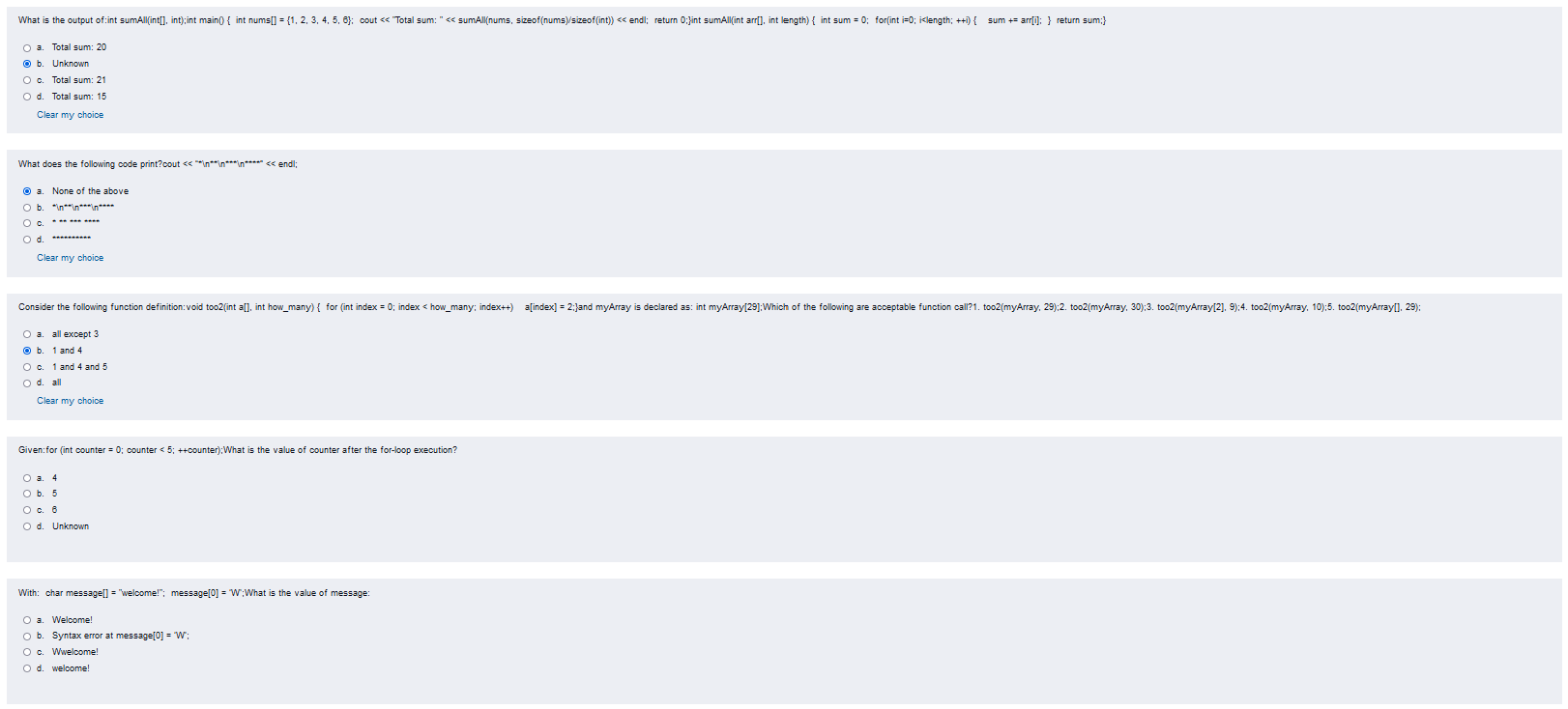Solved What is the output of:int sumAli{int[], int); int | Chegg.com