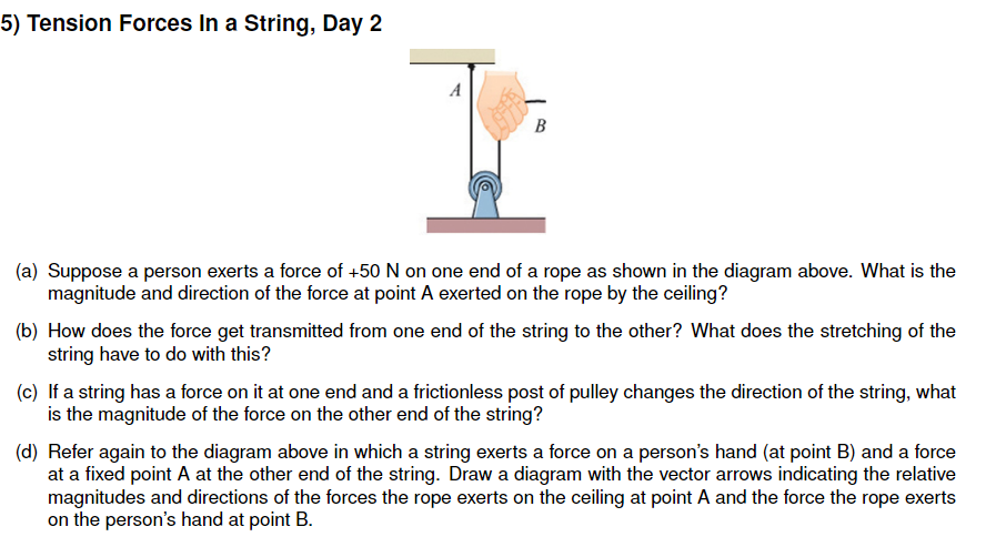 Solved 5) Tension Forces In a String, Day 2 А B (a) Suppose | Chegg.com