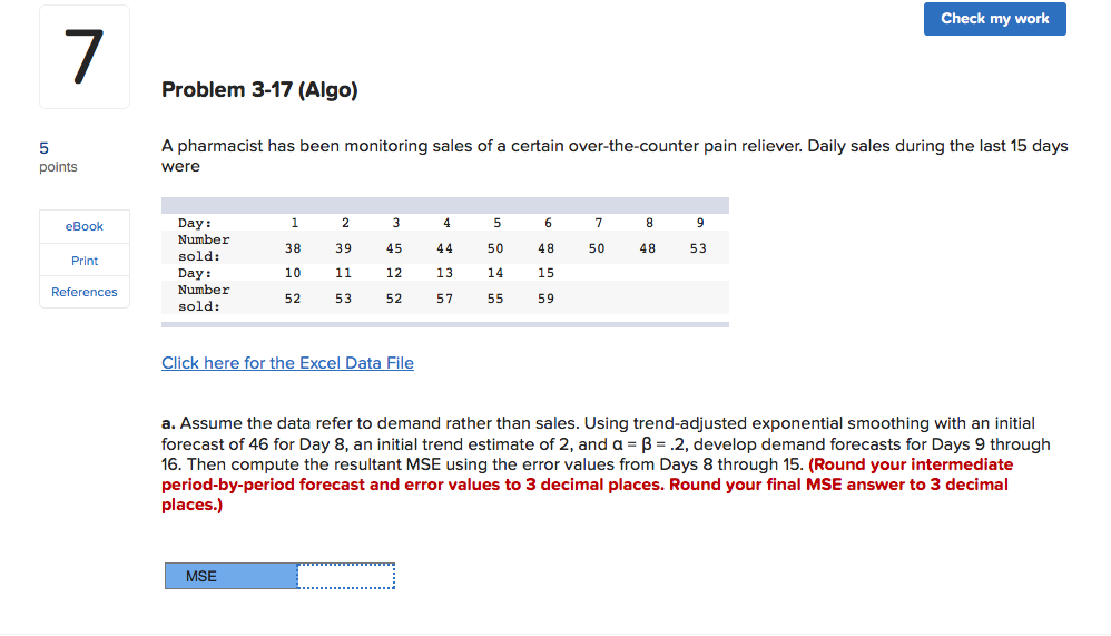 Solved Check my work 7 Problem 3-17 (Algo) 5 points A | Chegg.com