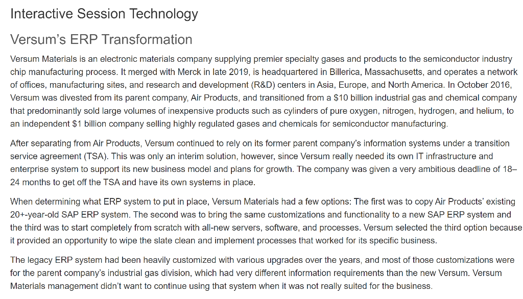 Solved Interactive Session Technology Versum's ERP | Chegg.com