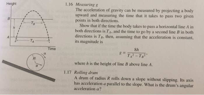 Solved Height 1.16 Measuring g The acceleration of gravity | Chegg.com