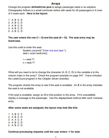 Solved Arrays Change the program Airline Driver.java to | Chegg.com