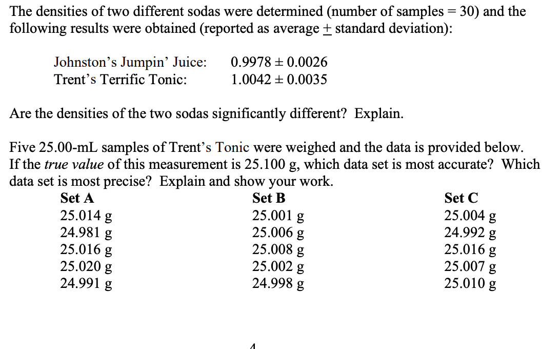 Solved The densities of two different sodas were determined | Chegg.com