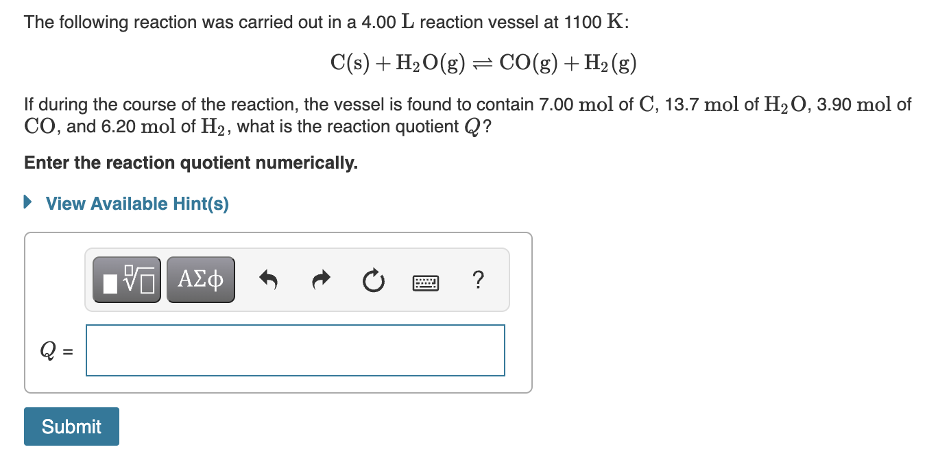 Solved The following reaction was carried out in a 4.00 L | Chegg.com