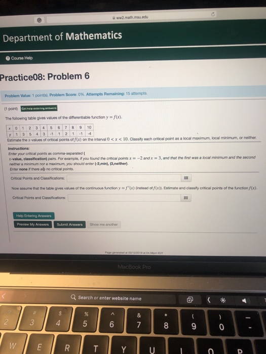 Solved ww2.math.msu.edu Department of Mathematics Course | Chegg.com