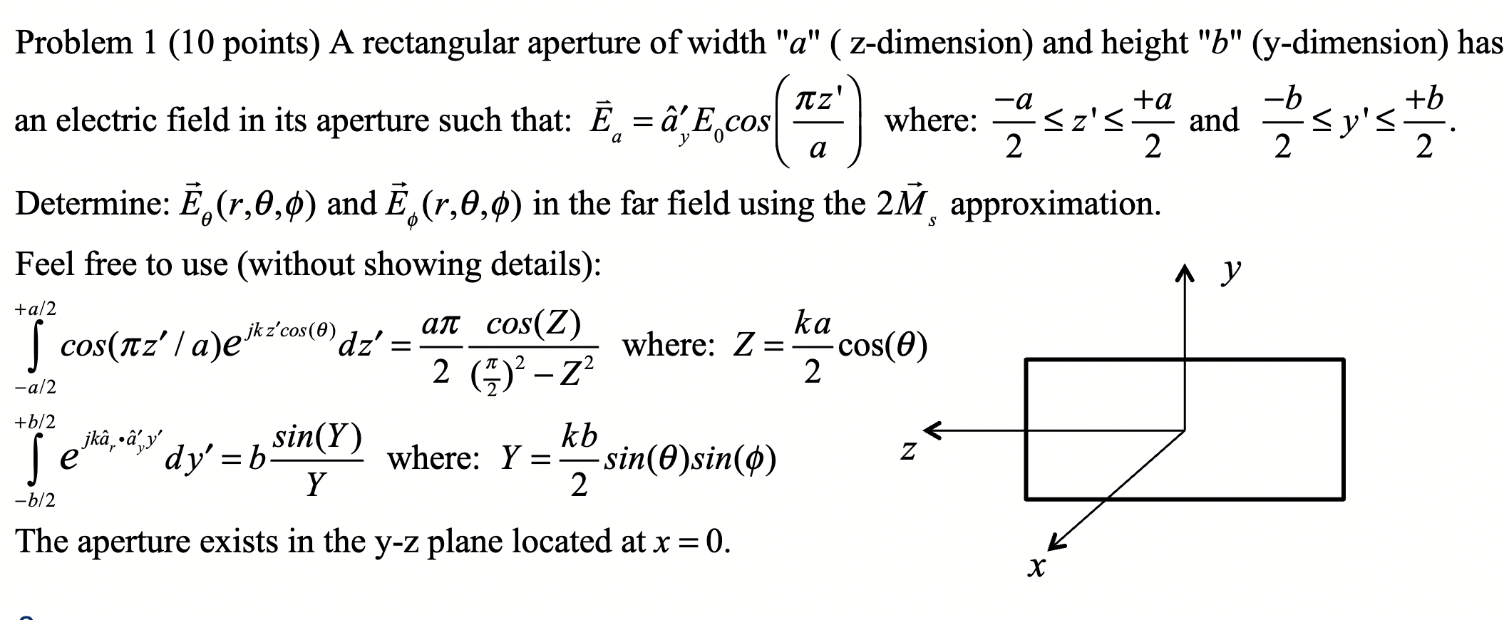 Solved Problem 1 (10 points) A rectangular aperture of width | Chegg.com