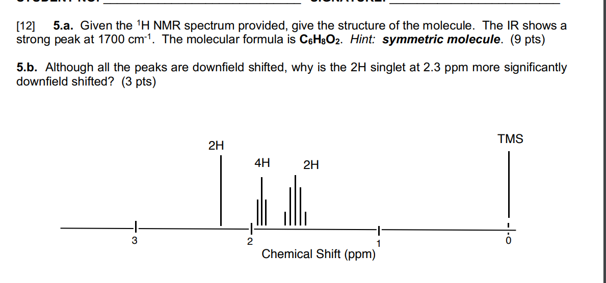 Solved [12] 5.a. ﻿Given the ?(()1)H NMR ﻿spectrum provided, | Chegg.com