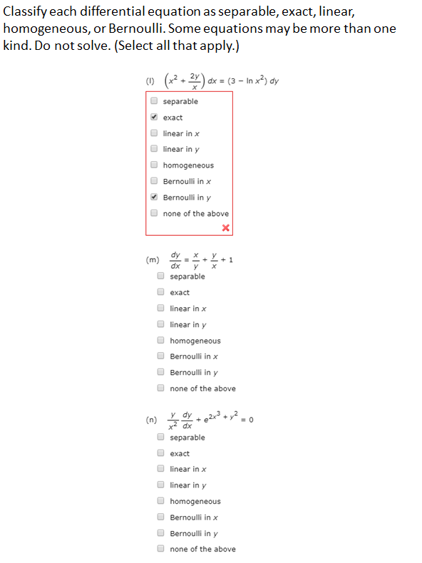 Solved Classify each differential equation as separable, | Chegg.com