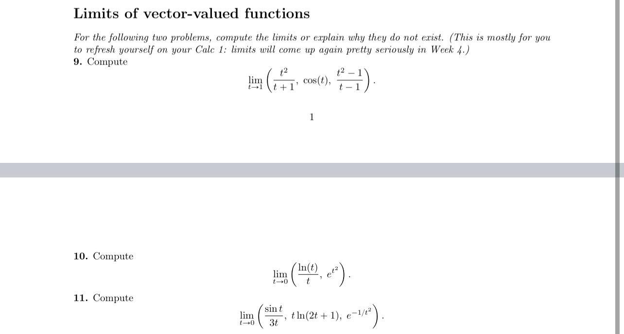 Solved Limits of vector-valued functions For the following | Chegg.com