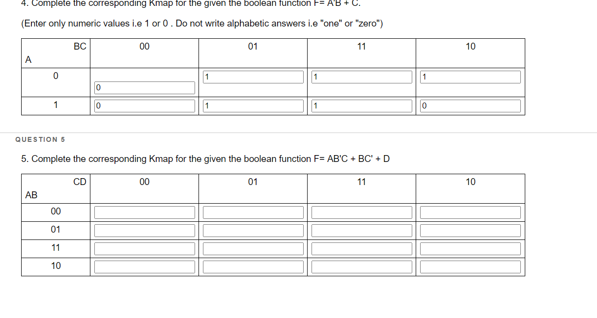 Solved 4. Complete the corresponding Kmap for the given the | Chegg.com