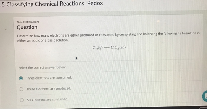 Solved .5 Classifying Chemical Reactions: Redox Write Half | Chegg.com