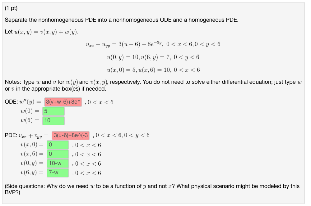 Solved (1 pt) Separate the nonhomogeneous PDE into a | Chegg.com