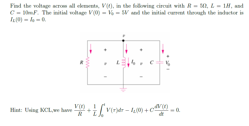 Solved Find the voltage across all elements, V(t), in the | Chegg.com
