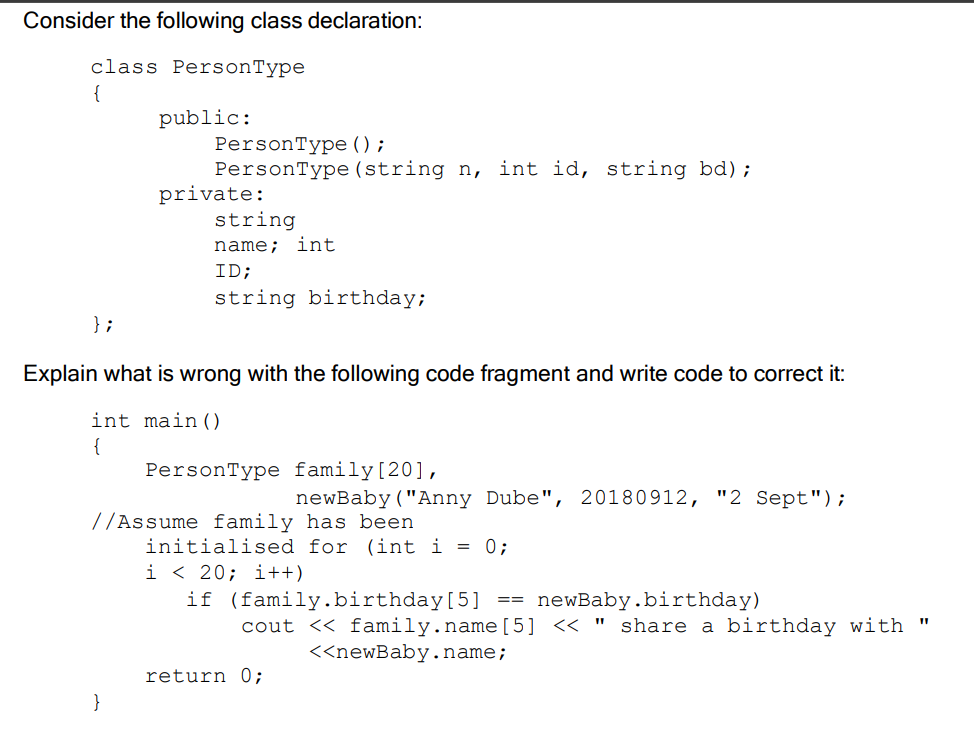Solved Consider the following class declaration (Do not | Chegg.com