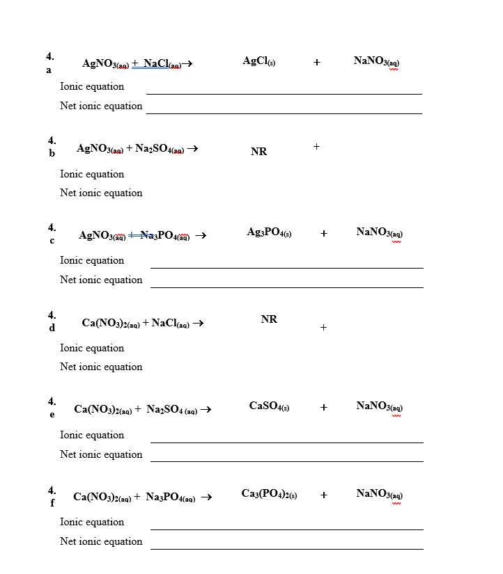 Solved 4. AgNO3(29) + NaCl24) AgCl) + NaNO3(aq) ww Ionic | Chegg.com
