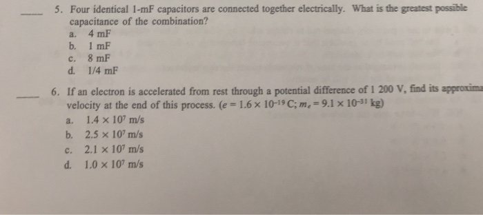 Solved 5. Four identical 1-mF capacitors are connected | Chegg.com
