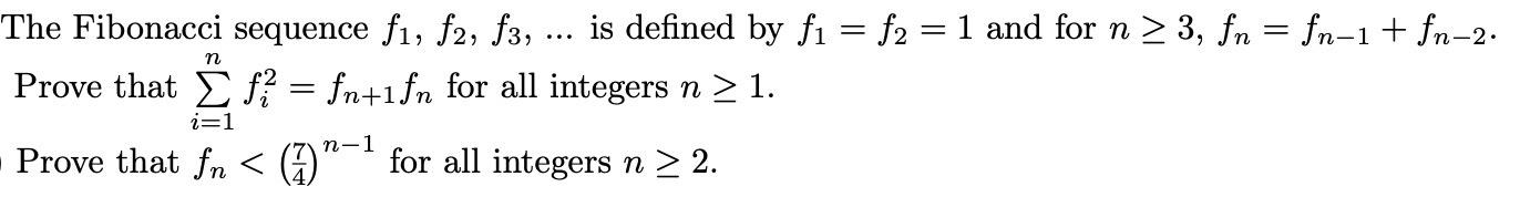 Solved The Fibonacci sequence f1,f2,f3,… is defined by | Chegg.com