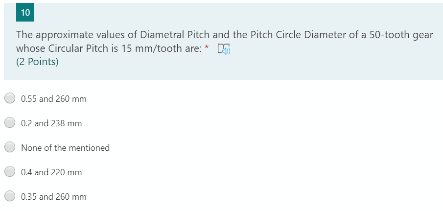 Solved 10 The approximate values of Diametral Pitch and the | Chegg.com