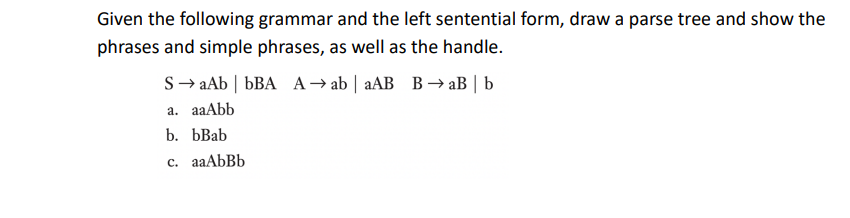 Solved Given the following grammar and the left sentential | Chegg.com