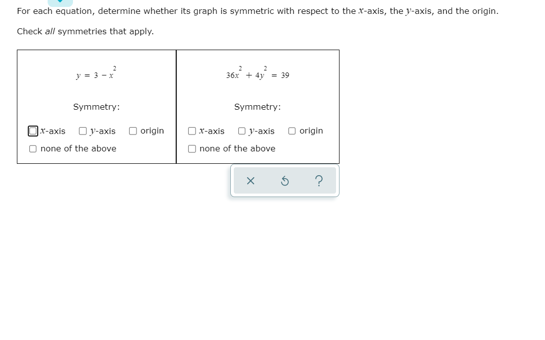Solved For each equation, determine whether its graph is | Chegg.com