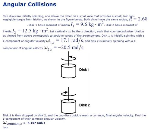 Solved Angular Collisions Two disks are initially spinning, | Chegg.com