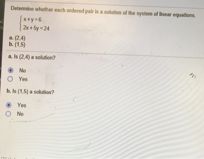 Solved Determine whether each ordered pair is a solution of | Chegg.com