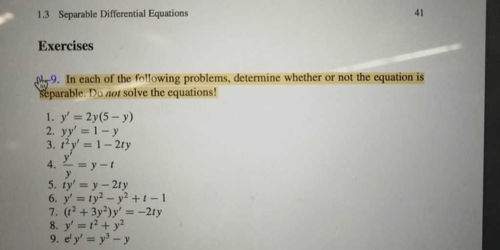 Solved 1.3 Separable Differential Equations 41 Exercises 9. | Chegg.com