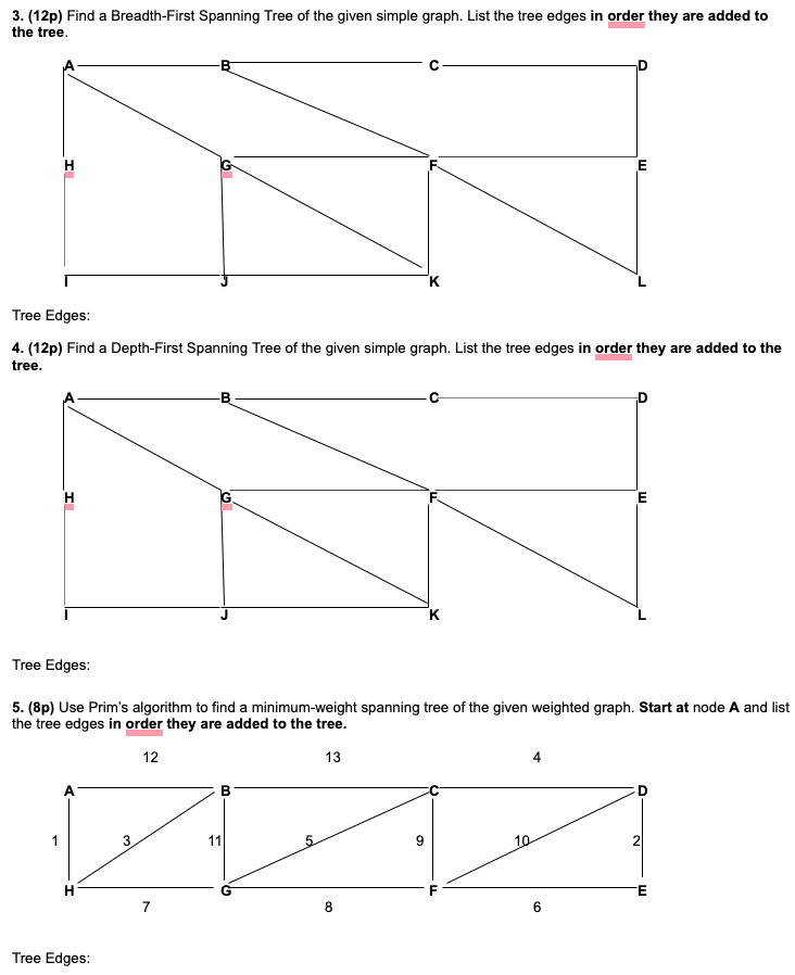 Solved 3. (12p) Find a Breadth-First Spanning Tree of the | Chegg.com