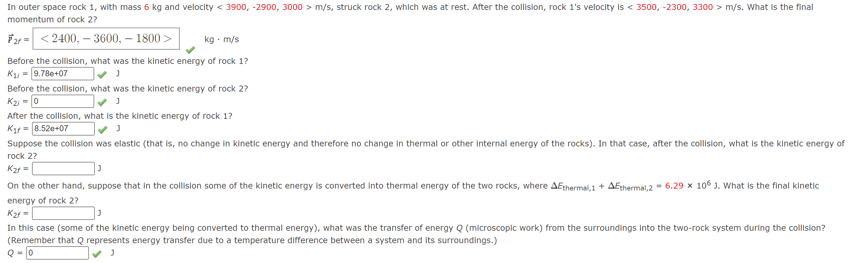 Solved momentum of rock 2 ? p2f= kg⋅m/s | Chegg.com