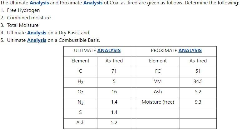 The Ultimate Analysis and Proximate Analysis of Coal | Chegg.com
