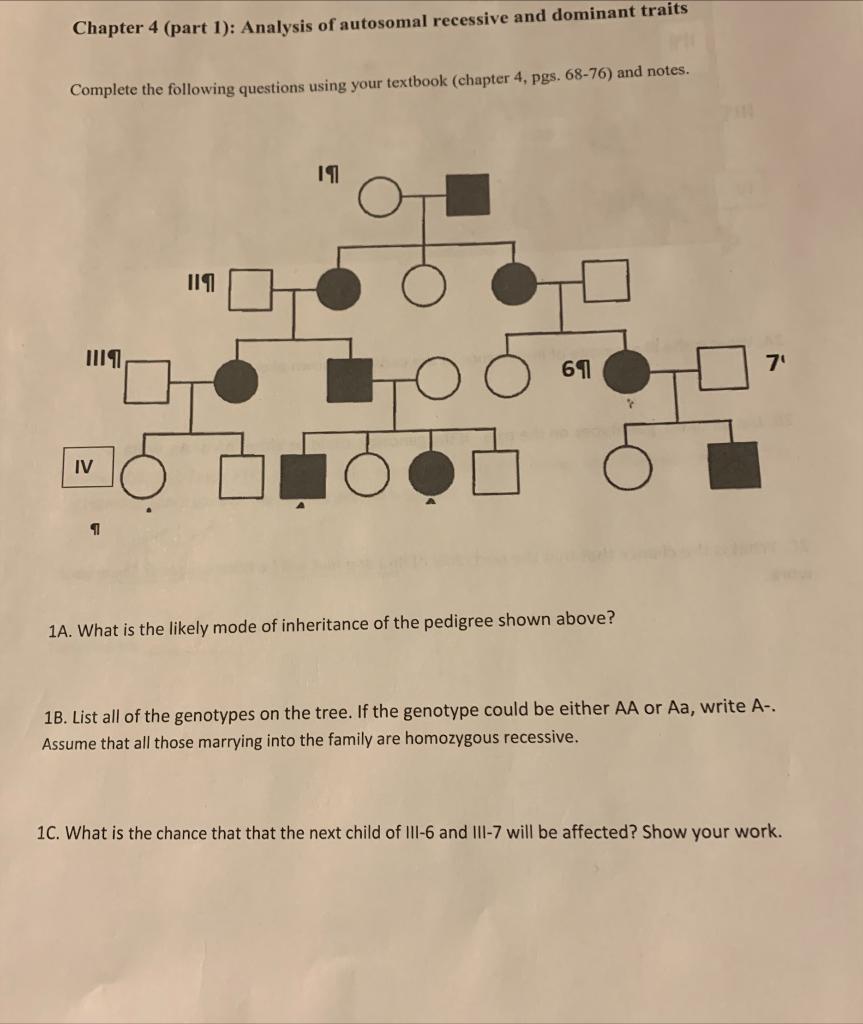 Solved Chapter 4 (part 1): Analysis of autosomal recessive | Chegg.com