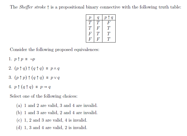Solved The Sheffer stroke † is a propositional binary | Chegg.com